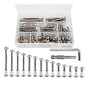 cSeao 114pcs M6 Hex Socket Cap Allen Bolts Rivet Screws Furniture Connecting Nuts for Crib Bolts Nuts Kit, M6x15mm to 80mm, Nickel Plated