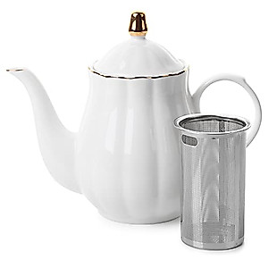 BTaT - Classic tea set, 13 pcs, Tea Cups (7oz), Tea Pot (32oz), Creamer and Sugar Set, Porcelain Tea Set, White Tea Set, Tea Pot Sets with Cups, Coffee Serving Set, Mother's Day Gift