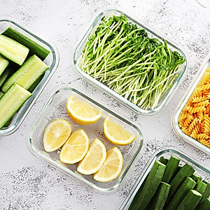 HOMBERKING 10 Pack 22oz Glass Meal Prep Containers, Glass Food Storage Containers with Lids, Airtight Glass Lunch Bento Boxes, BPA-Free & Leak Proof (10 lids & 10 Containers) - Blue