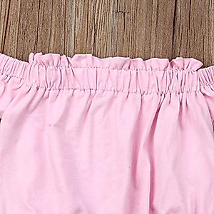 preetyyou Toddler Baby Girl Clothes Off Shoulder Tube Top Shirt Bell Bottom Jeans Pants Summer Outfits (Pink, 3-4T)