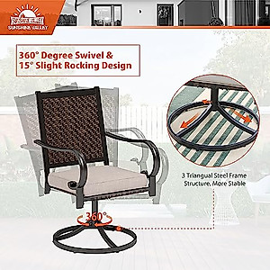 SUNSHINE VALLEY Patio Dining Set for 6, Outdoor Dining Furniture Set with 1 Dining Table 4 Wicker Patio Chairs with Cushion and 2 Swivel Patio Chairs with Cushion for Lawn Garden Backyard