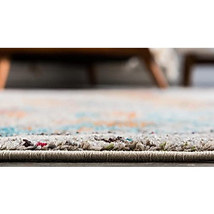 Unique Loom Chromatic Collection Modern Rustic & Vibrant Abstract Area Rug for Any Home Décor, Rectangular 5' 0" x 8' 0", Beige/Blue