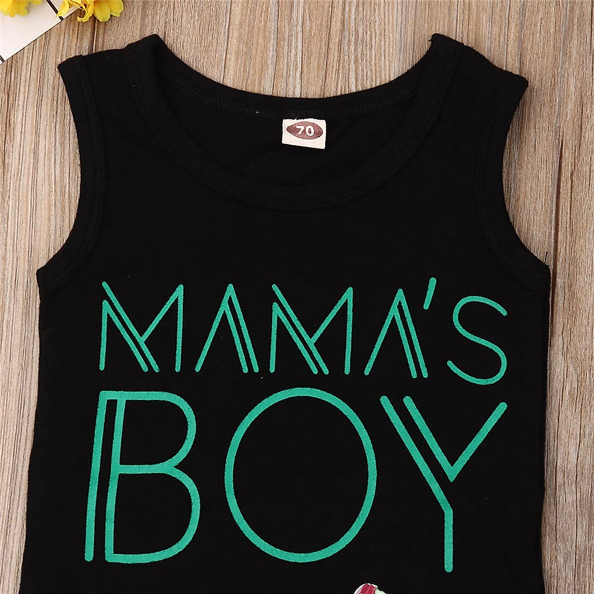 FYBITBO 2Pcs Baby Boys Summer Clothing Sets Cute Letters Print Sleeveless Tank Tops T-Shirt+Palm Shorts Outfits (Black, 12-18 Months)