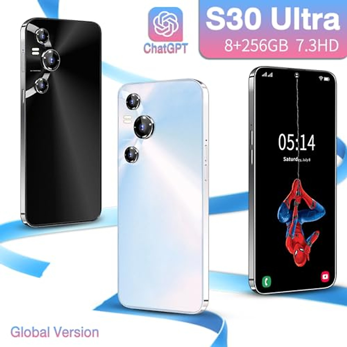 S30 Ultra New Cellphones Android Smartphone 6800mAh 8GB RAM 256GB ROM 7.0 Inch Face Unlock Cell Phone 50MP 108MP 5G/4G Global Version Mobile Phones,Black-256GB