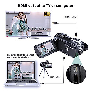 ORDRO Video Camera 4K Livestream Camcorder HDR-AC5 12X Optical Zoom Video Recorder 3.1'' IPS Touchscreen Live Broadcast Camcorder with 6.5ft USB Livestreaming Cable and 64GB SD Card