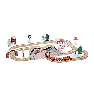 Manhattan Toy Alpine Express 49-Piece Wooden Toy Train Set with Scenic Accessories for Toddlers 3 Years and Up Multicolor
