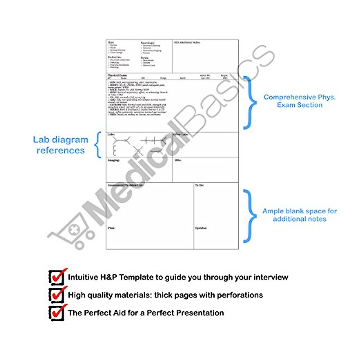H&P Notebook (2 Pack) - Medical History and Physical Notebook, 100 Medical templates with Perforations