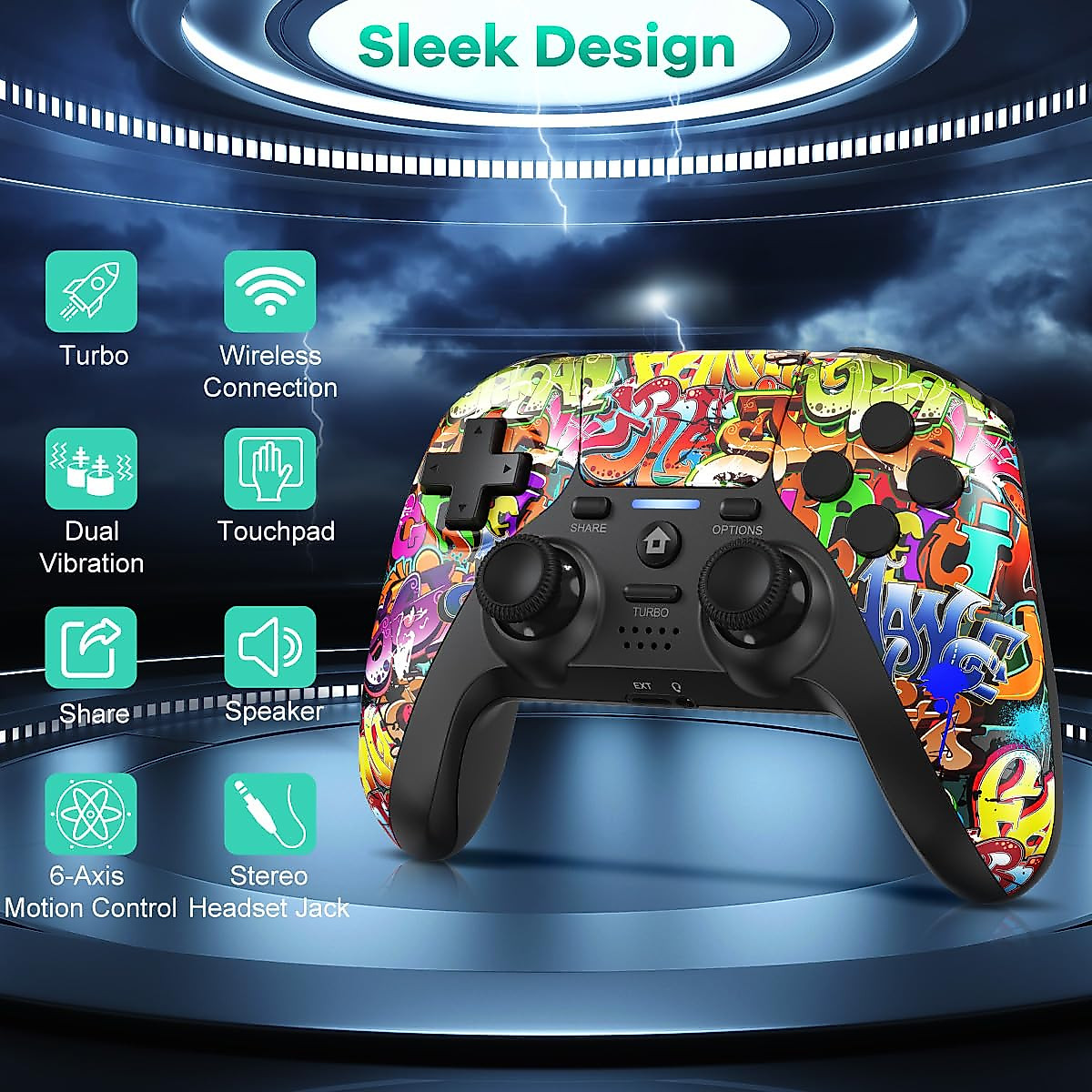 Choopp PS4 Controller, Compatible with PS4/Slim/Pro, Wireless PS4 Controller with Turbo Function, 1000mAh Battery, 6-Axis Motion-Sensing, Dual Vibration, Audio Jack, Touch Pad, Share Button