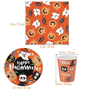 Hemoton Paper Tableware set for Halloween Nightmare Party Supplies with 24pcs Plates 24pcs Cups and 48pcs Napkins