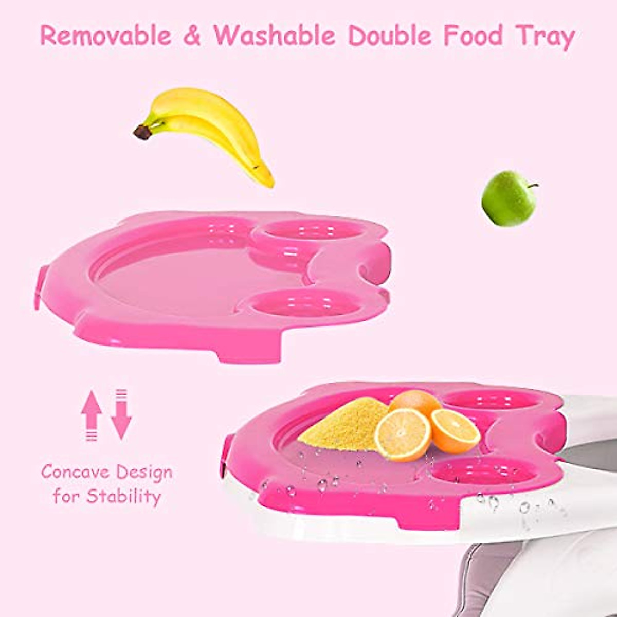 Costzon Baby High Chair, 3 in 1 Infant Table and Chair Set, Convertible Booster Seat with 3-Position Adjustable Feeding Tray, Adjustable Seat Back, 5-Point Harness (Pink)