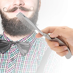 Folding Beard Comb, Portable Folding Mustache Tool Bottle Opener Portable Stainless Steel Beard Comb for Salon and Home Use