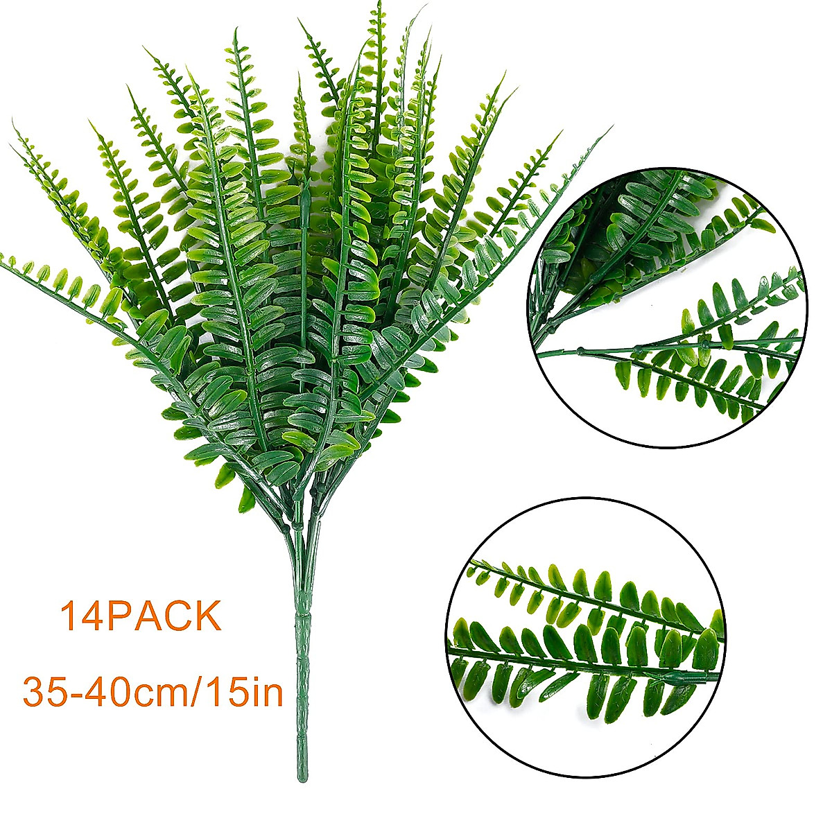 Helsens 18 Pcs Artificial Ferns Plants Bushes Fake Boston Fern Shrubs Plastic Plant Greenery for Outdoor Indoor Home Garden Decor
