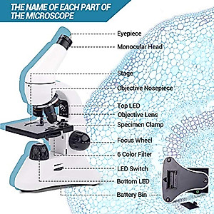 USCAMEL Microscope for Adults Kids, 100X-2000X Magnification Microscope with Microscope Slides Phone Adapter, Compound Monocular Microscope Kit for Students School Home Education
