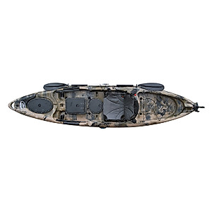 BKC UH-RA220 11.5 Foot Angler Sit On Top Fishing Kayak with Paddles and Upright Chair and Rudder System Included (Camo)