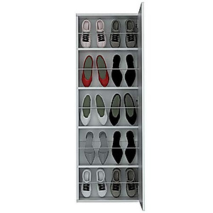 Tuhome Leto Mirror Door Wall Mounted Shoe Rack, 10-Pair Capacity, Light Grey