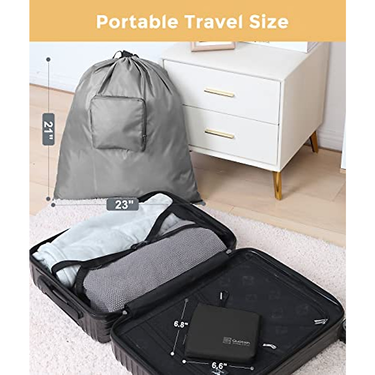 Travel Laundry bags, 2 Pack [Upgraded] Dirty Laundry Travel Bag, Foldable Dirty Clothes Bag for Traveling, Washable and Small Laundry Bag with Handles for Suitcase, Gym, Camping