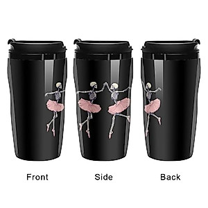Skull Skeleton Ballet Dancing Travel Coffee Mug Reusable Coffee Cup Tumbler with Lid for Outdoor 250ml
