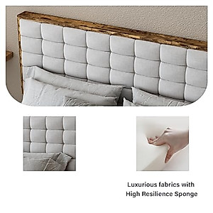 CHABUILDREARK Full Bed Frame, Wood Full Size Platform Bed Frame with Headboard, Metal Slats Support/Linen Fabric/Soft Upholstered Headboard/No Box Spring Needed/Easy Assembly