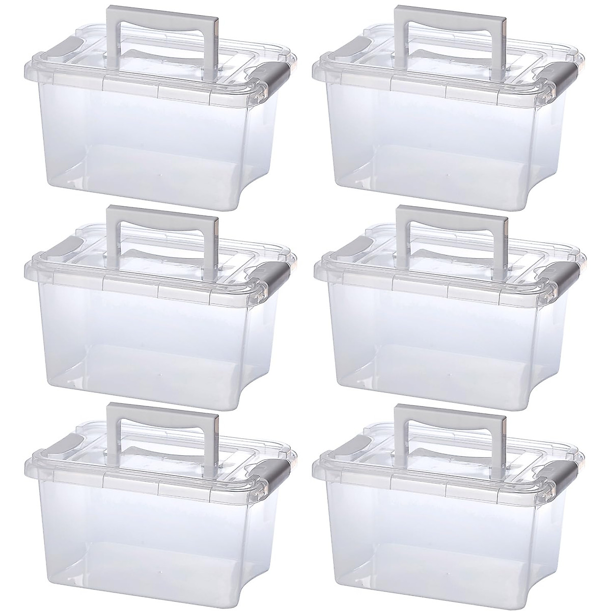 Gagee 6 Pack 3.5 Qt Storage Bins with Lids and Latching Buckles,Stackable Plastic Storage Containers with Lids for Home, Office and School Supplies,Clear,Small