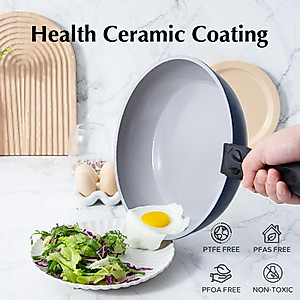 ROCKURWOK Pots and Pans with Removable Handle, Cookware Set with Ceramic Nonstick Coating, Suitble for Camping | RV, Dishwasher Safe | Ovens Safe | PFAS Free | PFOA Free, Blue