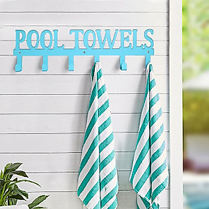 Qmetalart Pool Towel Racks, Metal Art Towel Hooks Hanger Organizer Outdoor Indoor Wall for Bathroom Mounted 6 Holder for Bath Towel, Robe Swimsuit, Coat, Bag, Keys