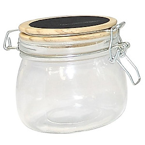 Gourmet Home Products Round Glass Storage Container Jar with Wood and Chalkboard Lid, 17 oz, Clear