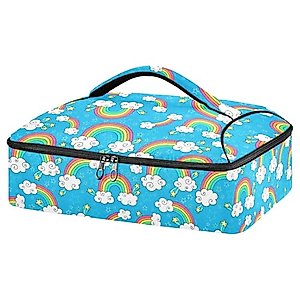 Kcldeci Insulated Thermal Food Carrier Insulated Casserole Carrier for Hot or Cold Food,Rainbows Sky and Clouds Insulated Tote Bag for Potluck Cookouts Parties Picnic,Lasagna Lugger