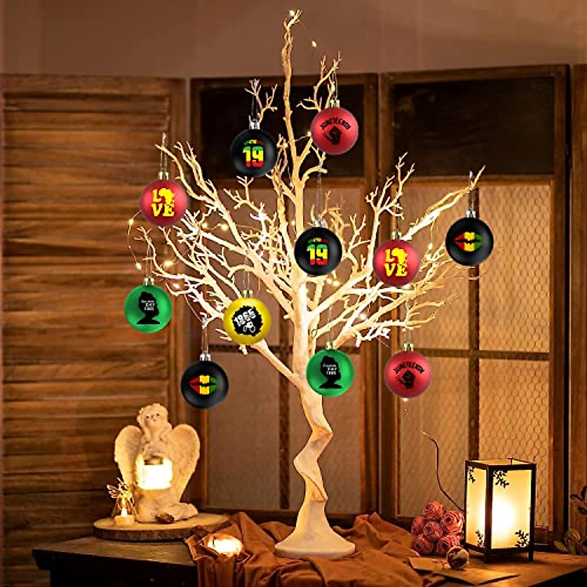 24 Pieces Juneteenth Hanging Balls Ornament Black History Month Ball Decor Juneteenth Hanging Tree Decor for African American Festival Holiday Party Decorations