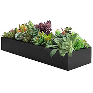 MyGift Artificial Succulent Centerpiece,15.75 Inch Faux Succulents Arrangement Plants in Sleek Black Wooden Rectangular Planter Box