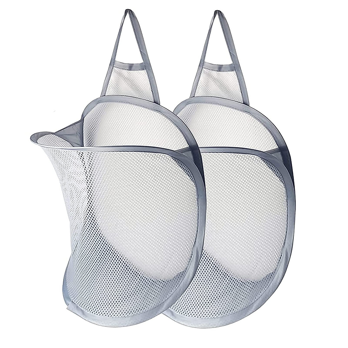 ATCYMI Hanging Laundry Hamper 2 Pack Mesh Laundry Basket Foldable Hamper Collapsible Dirty Clothes Hamper Wall Mounted Storage Bag (Gray)