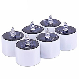 BrightDaily Solar Powered Tealights 6 Pcs Pack Cold White Flickering Flameless Led Candle Lights Waterproof Romantic Electric Tealight Candles for Wedding,Party,Window,Home,Garden,Outdoor Decorations