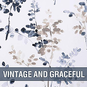 H.VERSAILTEX Blackout Curtains for Living Room Darkening Thermal Insulated Panels 84 Inch Long Light Blocking Grommet Curtains/Drapes, Bluestone and Taupe Vintage Classical Floral Printing, 2 Panels