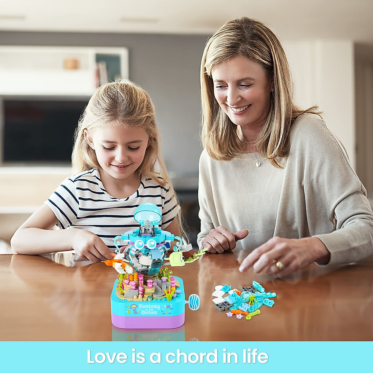 BUILPLAY Building Blocks Music Box for Kids Rotating Ocean Model Building Kits STEM Educational Toys & Gifts for Boys and Girls 8+ Years Old