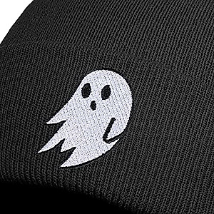 LHSCVUFASC Halloween Winter Ghost Hats for Men Women Boo Hat Soft Warm Unisex Skull Cap Knit Beanie Black