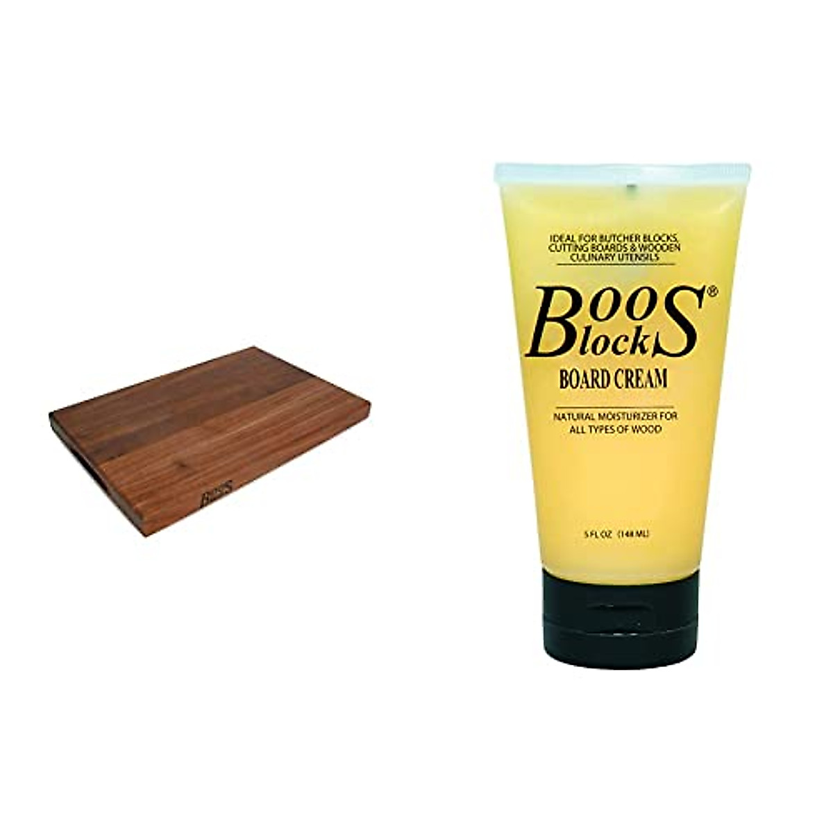 John Boos Block WAL-R01 Walnut Wood Edge Grain Reversible Cutting Board, 18 Inches x 12 Inches x 1.5 Inches & Block BWCB Butcher Block Board Cream, 5 Ounce