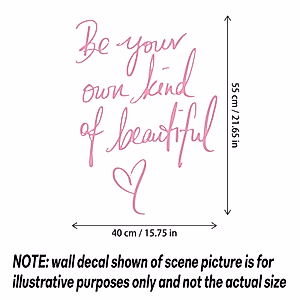 Be Your Own Kind of Beautiful Vinyl Wall Decals Sayings Pink Art Lettering Wall Stickers Decor Wallpaper for Girls Women Bedroom Living Room Background Home Decoration