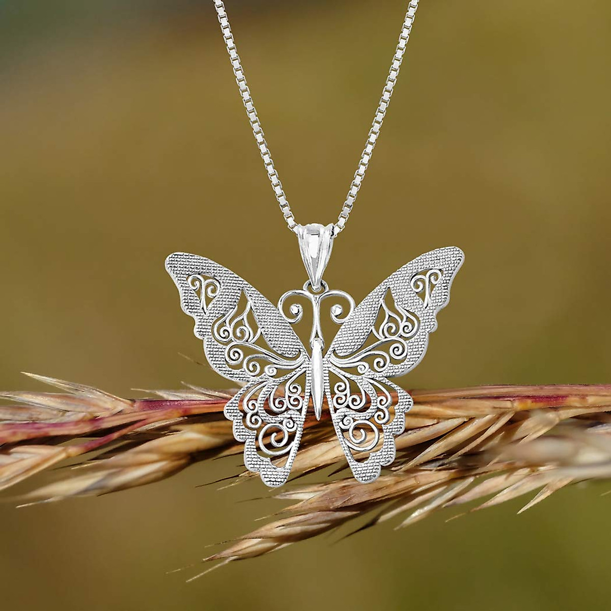 Honolulu Jewelry Company Sterling Silver Filigree Butterfly Nature Necklace Pendant with 18" Box Chain