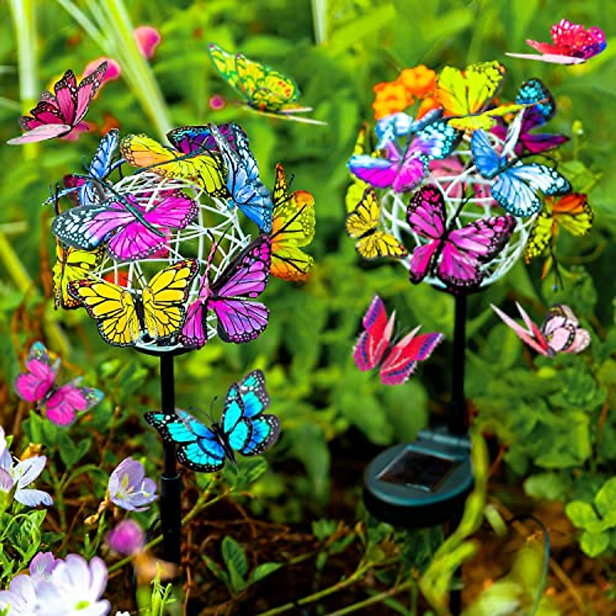 HTZNHXT Outdoor Solar Garden Butterfly Lights, Waterproof Butterflies Ground Lights, Multi-Color Changing LED Light for Yard, Garden, Deck, Lawn, Patio, Walkway Decor