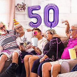 GINZU 40 Inch Purple 50 Number Balloons Giant Jumbo Huge 50 Foil Mylar Helium Number Digital Balloons Dark Purple 50th Birthday Balloons 50th Anniversary Events Party Decorations Photo Shoot Supplies