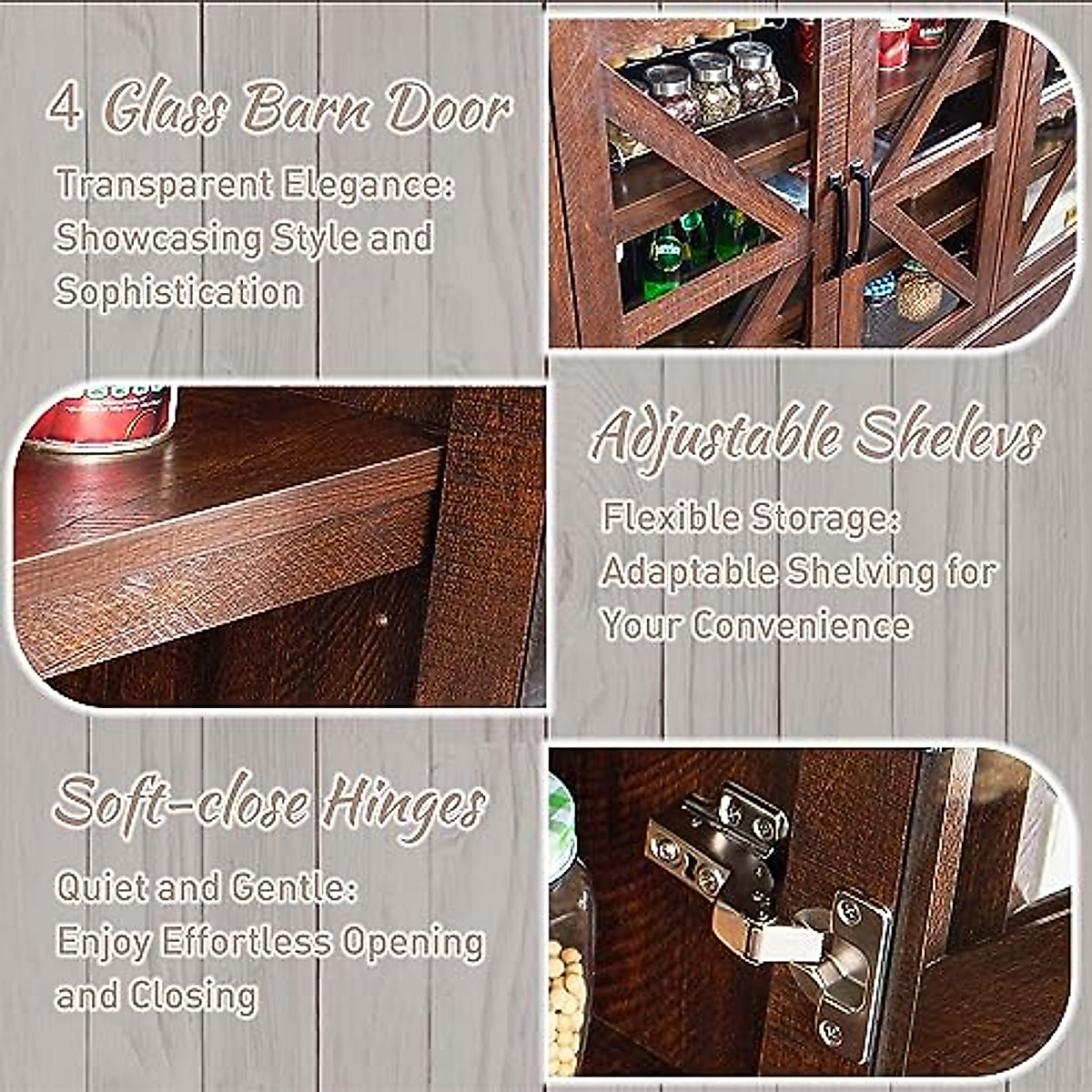 SinCiDo Modern Farmhouse TV Stand for 80 Inch TVs, 34" Tall Entertainment Center w/4 Glass Barn Door, Large Wood Storage Cabinet w/Shelves & Cable Management for Living Room, 70inch, Brown