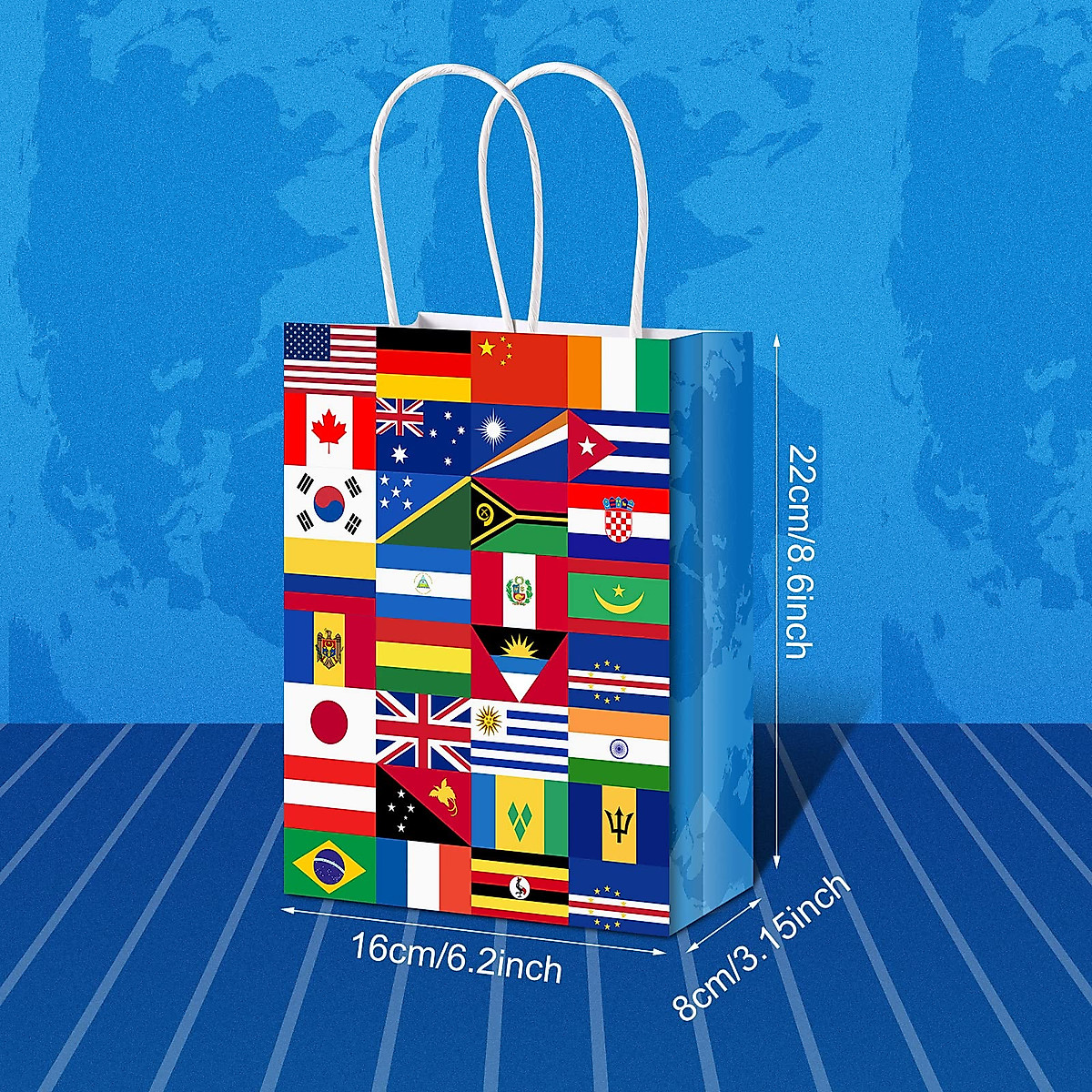 Pajean 16 Pack International Flag Bags World Flag Gift Bags Flags of the World Party Bags Country Flag Treat Bags for Opening Sports Events Celebration Goodie Candy Party Favors Decoration Supplies
