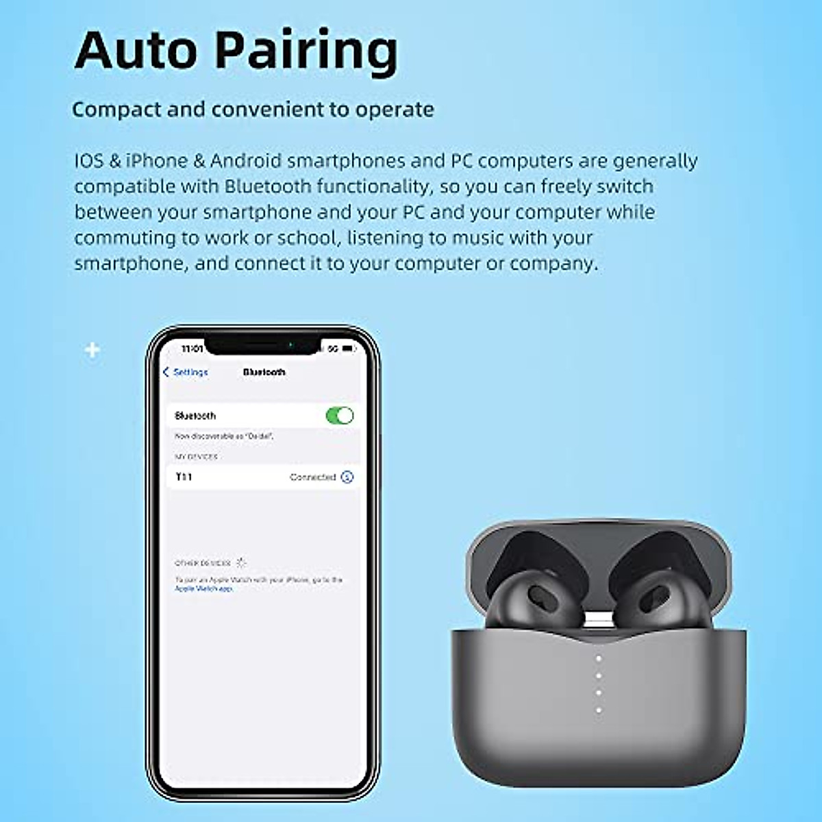 IMIKI T11 Bluetooth 5.3 Earbuds Wireless Headphones with Wireless Charging Case, Built in Mic Headset for Sports, Grey