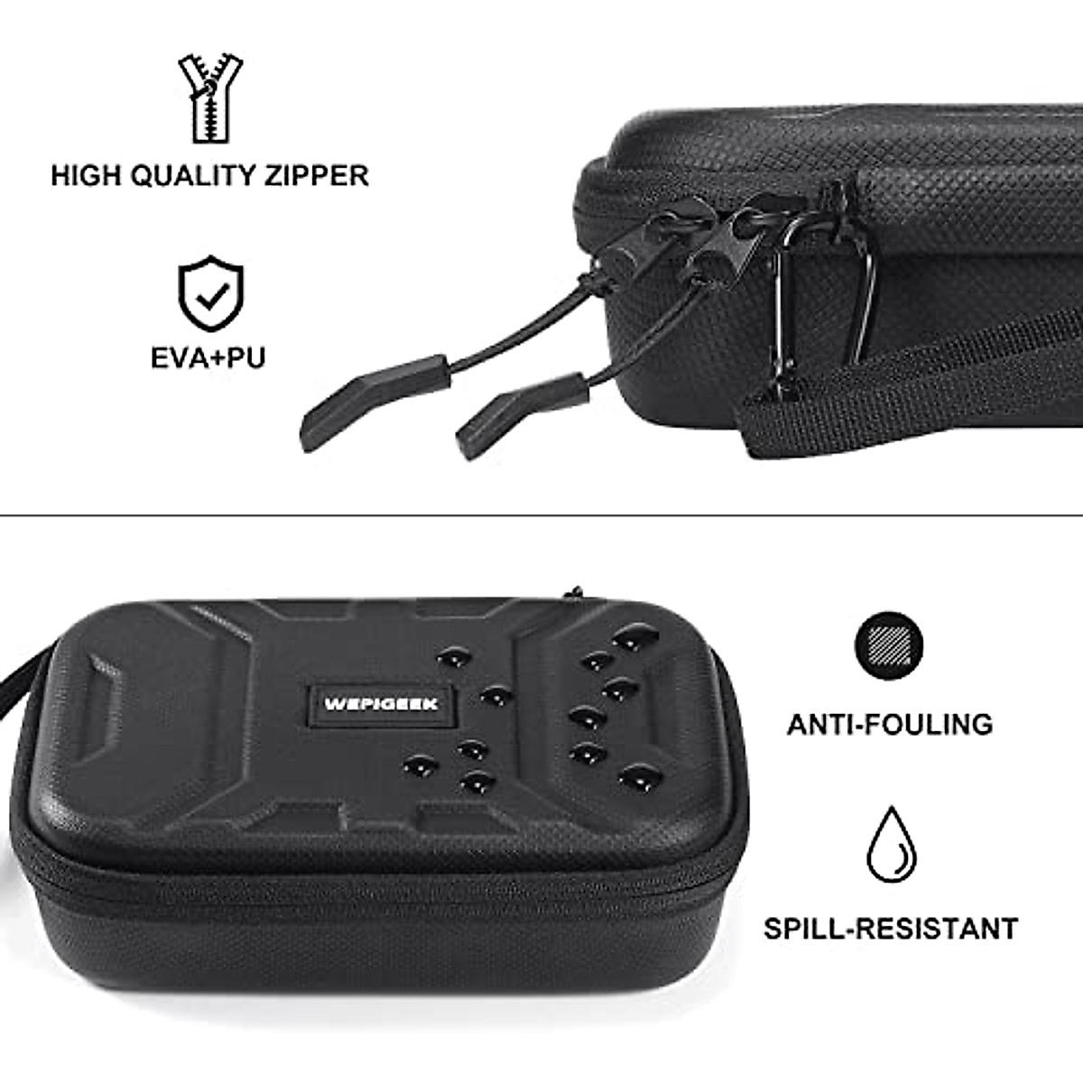 WEPIGEEK Travel Case for Razer Kishi V2 IOS/Android mobile Controller,Portable Travel All Protective,Hard Messenger Carrying Bag, Strong strap ,Soft Lining ,with Pockets for Accessories Black