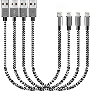 Short iPhone Charger Cable 4Pack,1FT Lightning to USB Braided Data Sync Fast Charger Cord Compatible with iPhone 12 Pro Max/12/11/11 Pro Max X XS Max 8 7 6S Plus Pad 2 3 4 Mini, Pad Pro Air(Black)
