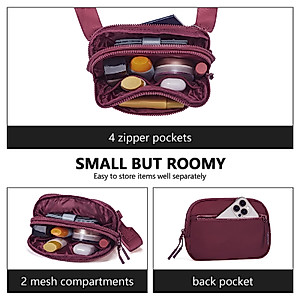 WESTBRONCO Small Crossbody Bags for Women Nylon with Adjustable Strap, Mini Crossbody Purse, Fahion Shoulder Bag for Traveling Workout Wine Red