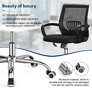 Black Office Desk Chairs with Lumbar Support, armrests Black Mesh Ergonomic Computer Chair can Lift and 360°Swivel, Made of Silver Aluminum Legs