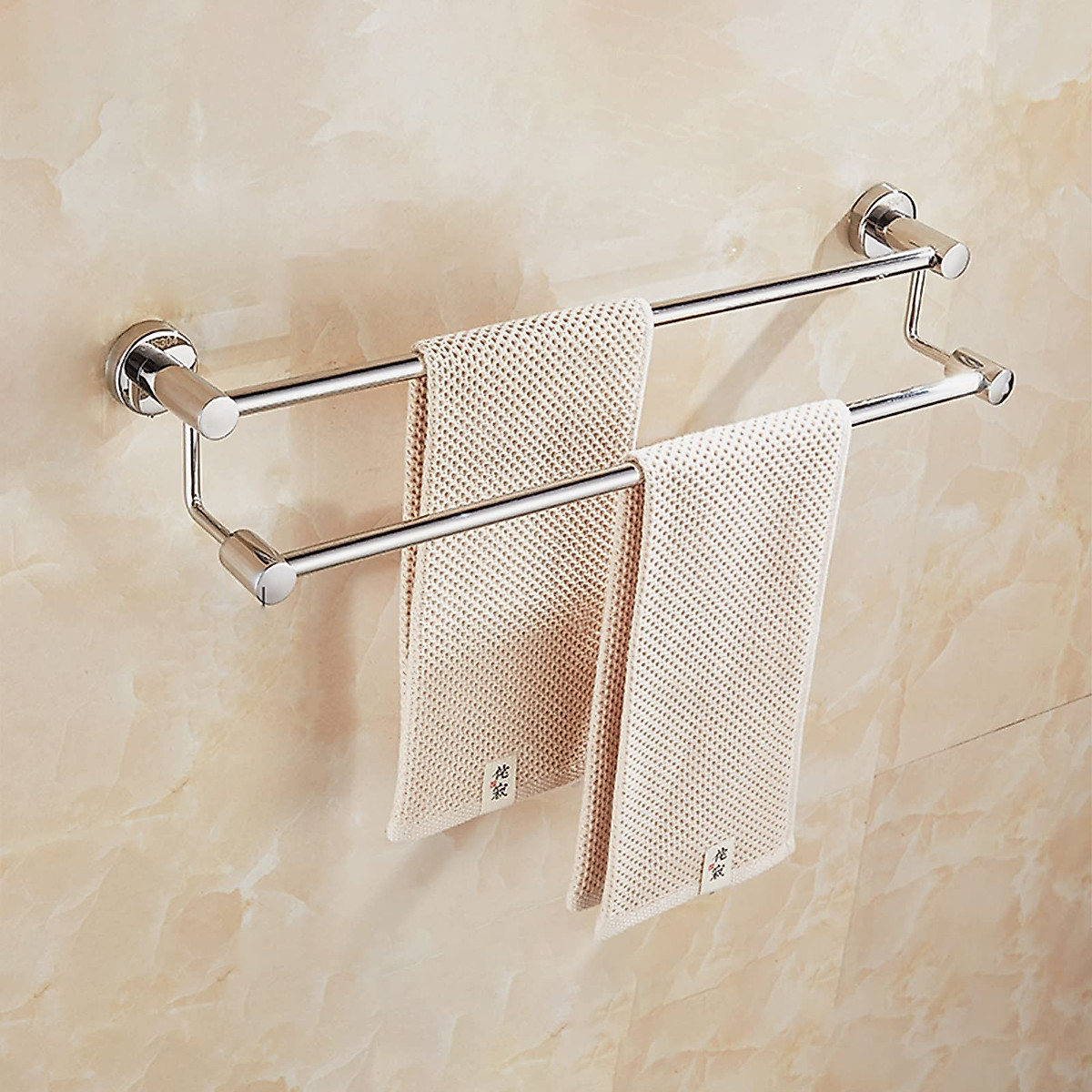 Bathroom Double Towel Bar Holder, 61cm/24inch, Wall-Mounted Towel Rail, SUS 304 Stainless Steel Towel Rod for Bathroom or Kitchen, Polished Silver Finish