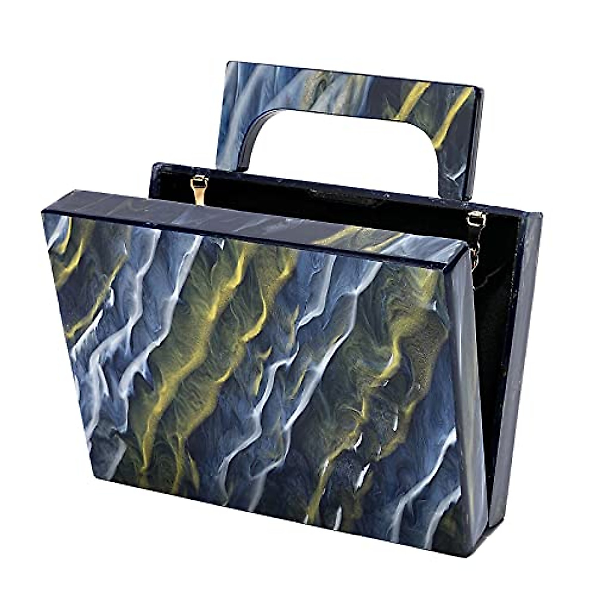 WuYangSto Acrylic Evening Bag,Marble Gold Blue Clutch Purses for Women Formal