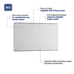 BG Flatplate Screwless 2 Gang Blank-Plate Brushed Steel