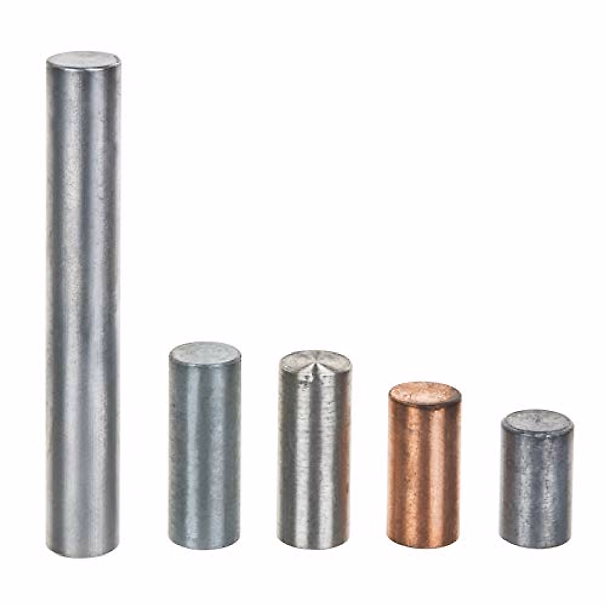 5pc Equal Mass Metal Cylinders Set - Zinc, Copper, Aluminum, Tin & Lead - for Studying The Relationship Between Density & Mass - Eisco Labs